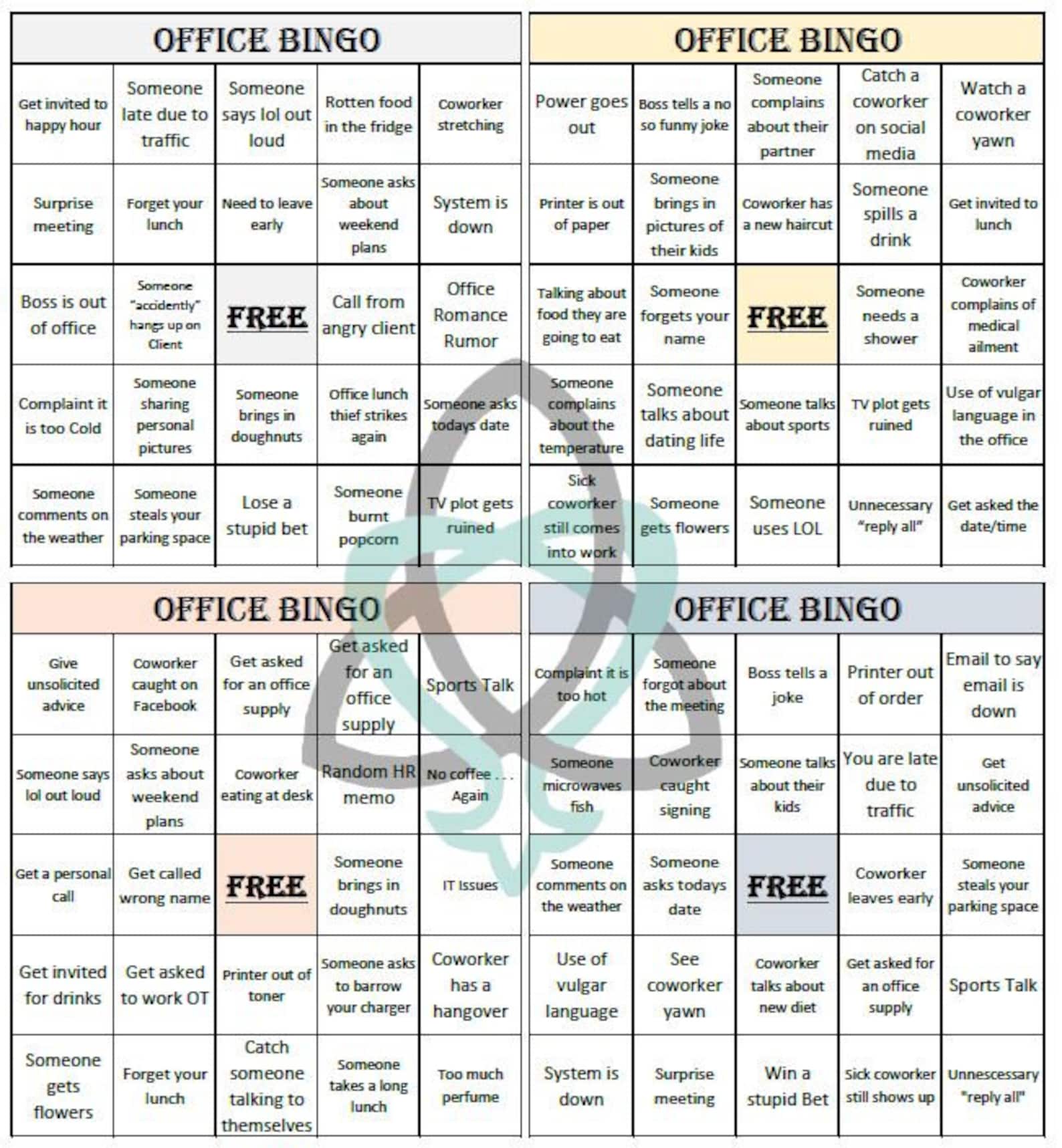 Digital Office Bingo Printable/digital File/in Office Bingo Game/office ...