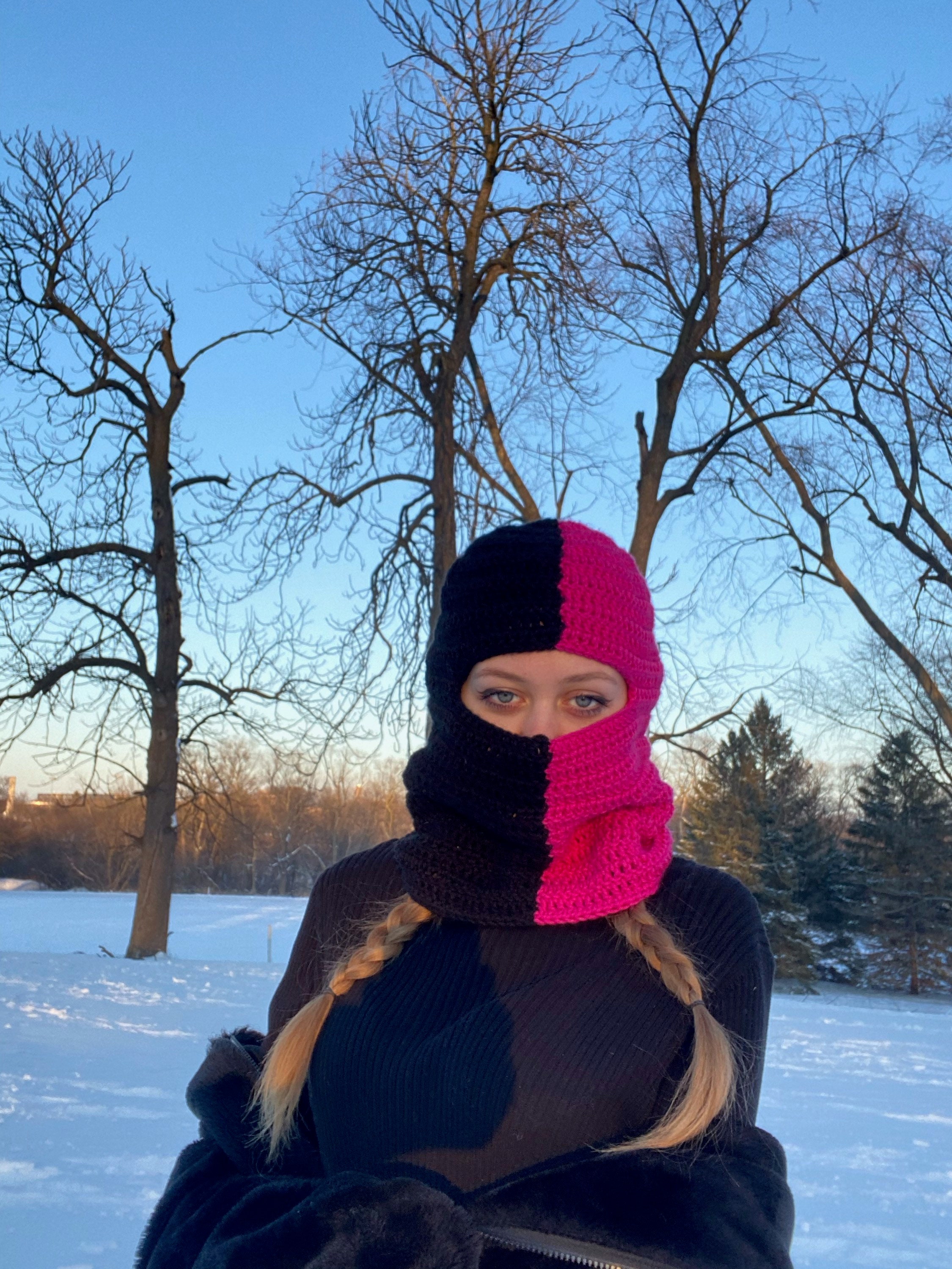 Black/pink Split Mask - Etsy
