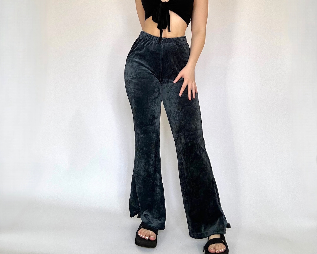 Gianna Velour Pants - Blue, Velvet Flares, 70s Pants - Etsy