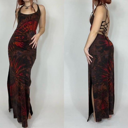 Nebula Tie Dye Maxi Dress Brown Rave Dress Festival Dress - Etsy