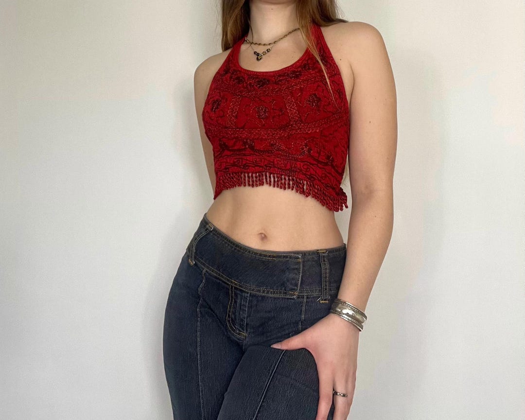 Ophelia Top - Red, Boho Top, Embroidered Top, Hippie Top, Halter Top - Etsy