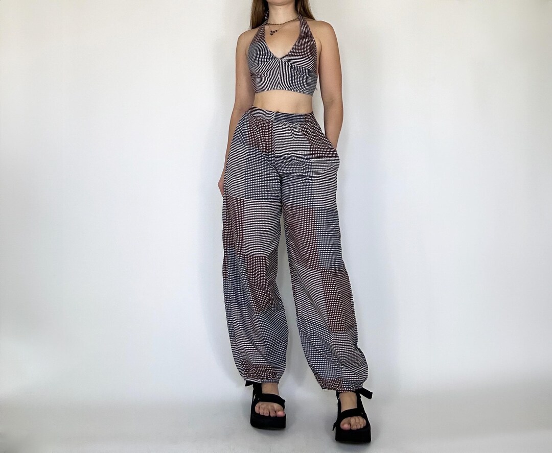 Rosa Set, Cotton Halter Top, Cotton Harem Pants, Plaid Top - Etsy