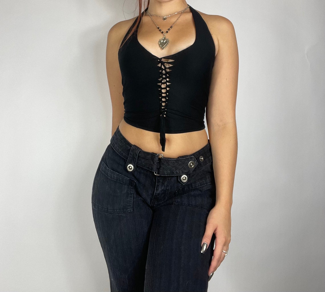 Luna Top in Black Subversive Top, Slit-weave Fairy Top, Y2K Top - Etsy