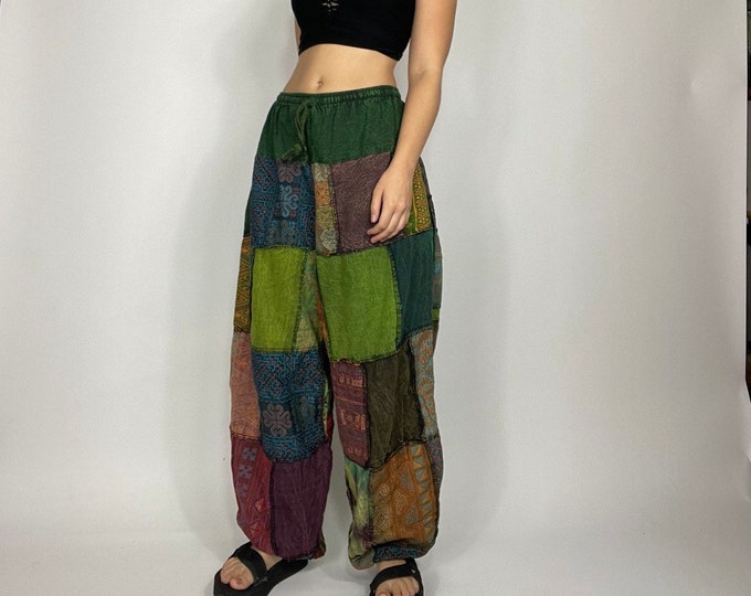 Pandora Pants in Green/mixed Patches, Hippie Pants, Harem Pants ...
