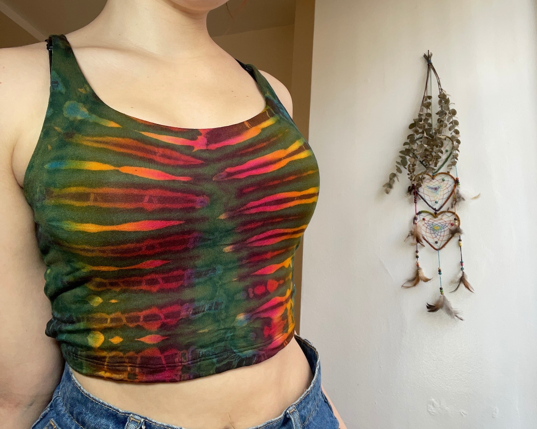 Green Tie Dye Crop Top: Caged Back Boho Festival Top - Etsy