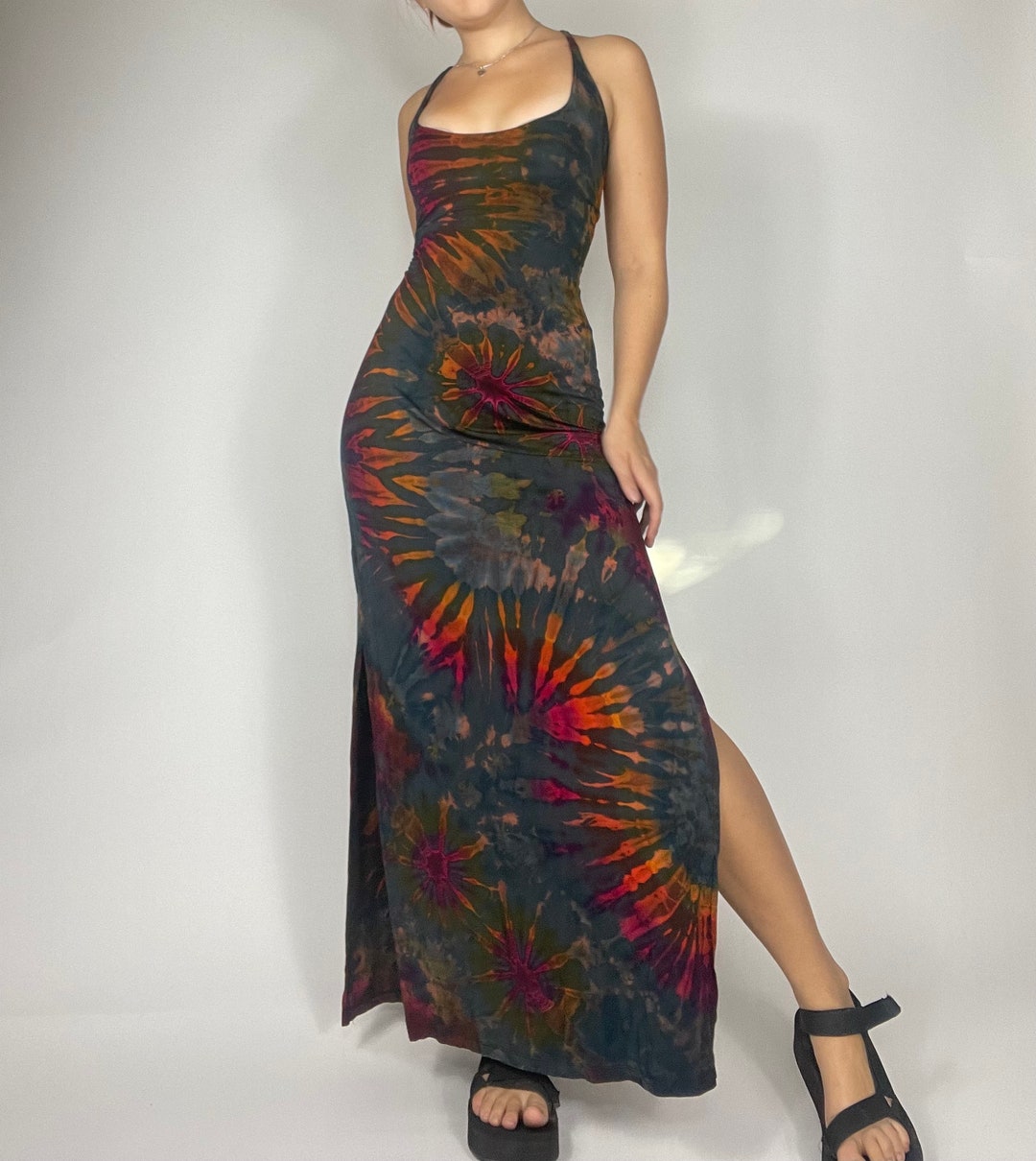 Nebula Dress Dark Blue, Tie Dye Maxi Dress, Rave Dress, Festival Dress ...