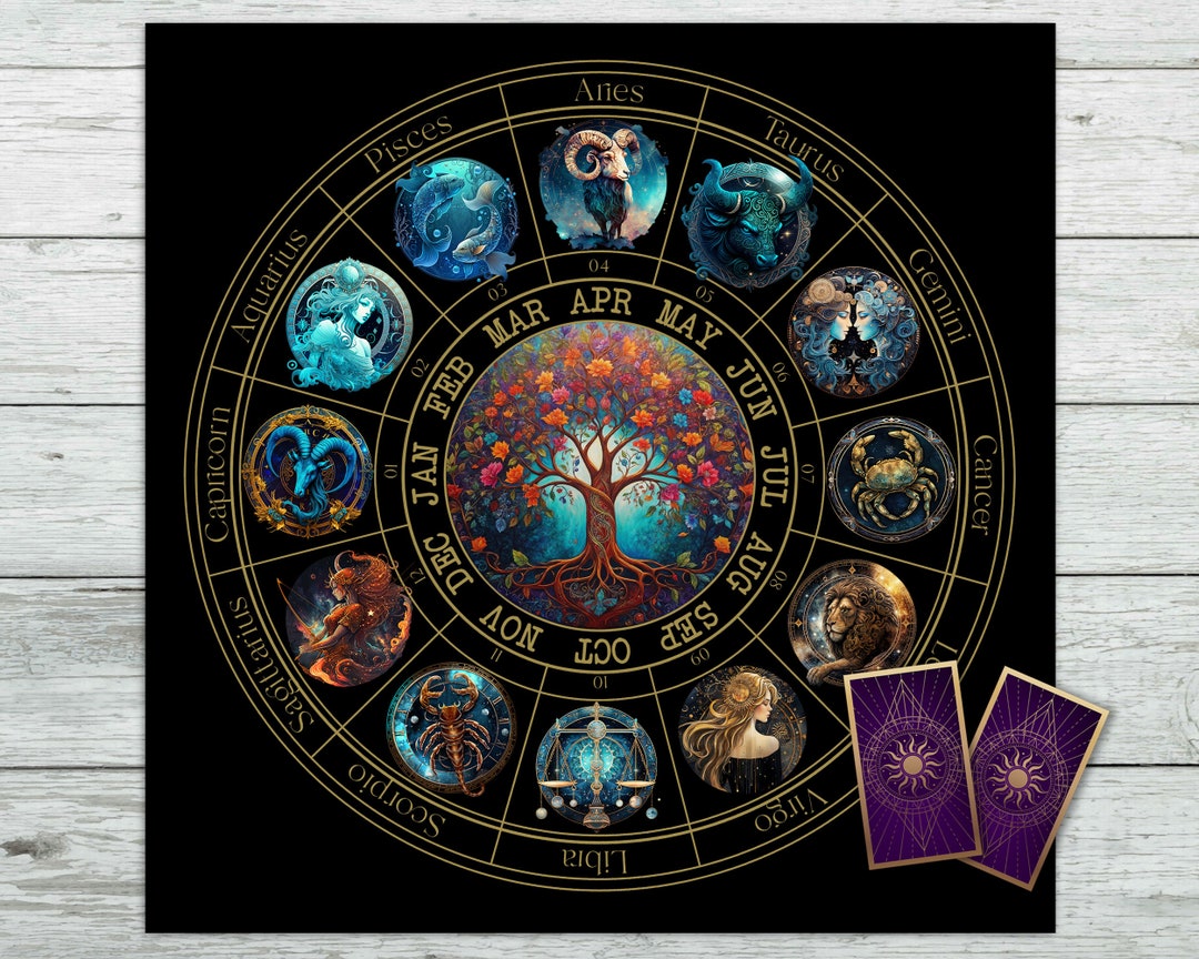 Tarot Altar Cloth With Zodiac Signs and Tree of Life. Celestial Tarot ...