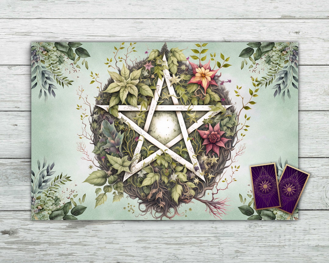 Tarot Altar Cloth Pentacle Pentagram, Rune Casting, Woodland. Wicca ...