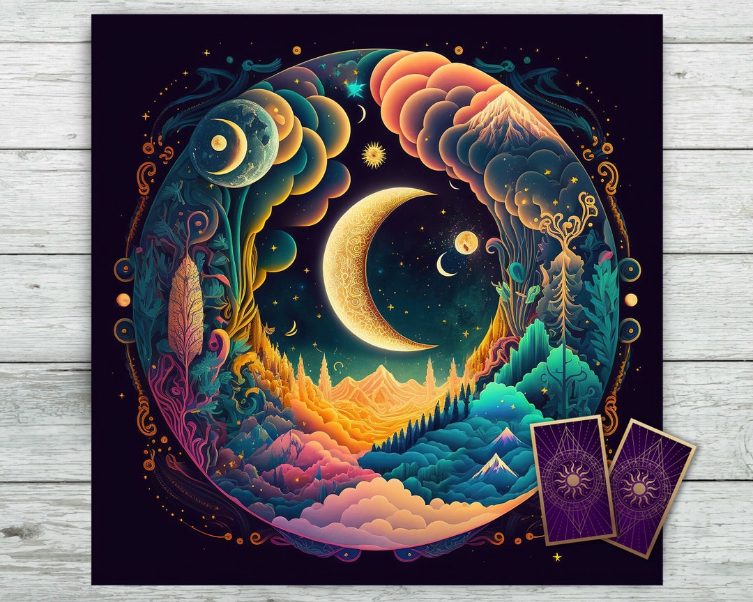 Tarot Altar Cloth With Moon Mountains and Woods. Celestial Tarot Deck ...