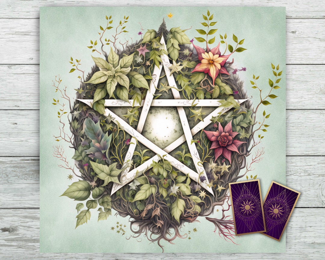 Tarot Altar Cloth Pentacle Pentagram, Rune Casting, Woodland. Wicca ...
