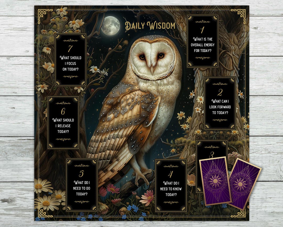 Tarot Altar Cloth, Owl and Moon, 7 Card Spread, Daily Reading, Wicca ...