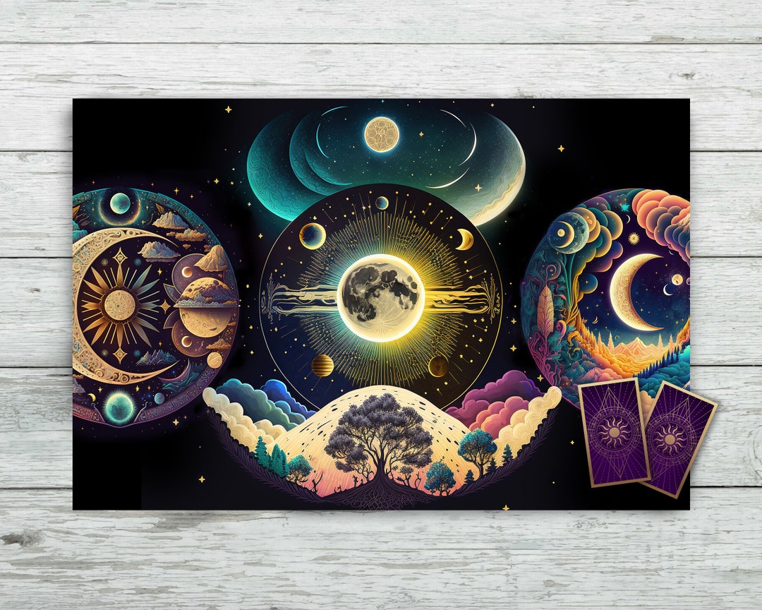 Tarot Altar Cloth With Moons Planets, Stars and Universe. Celestial ...