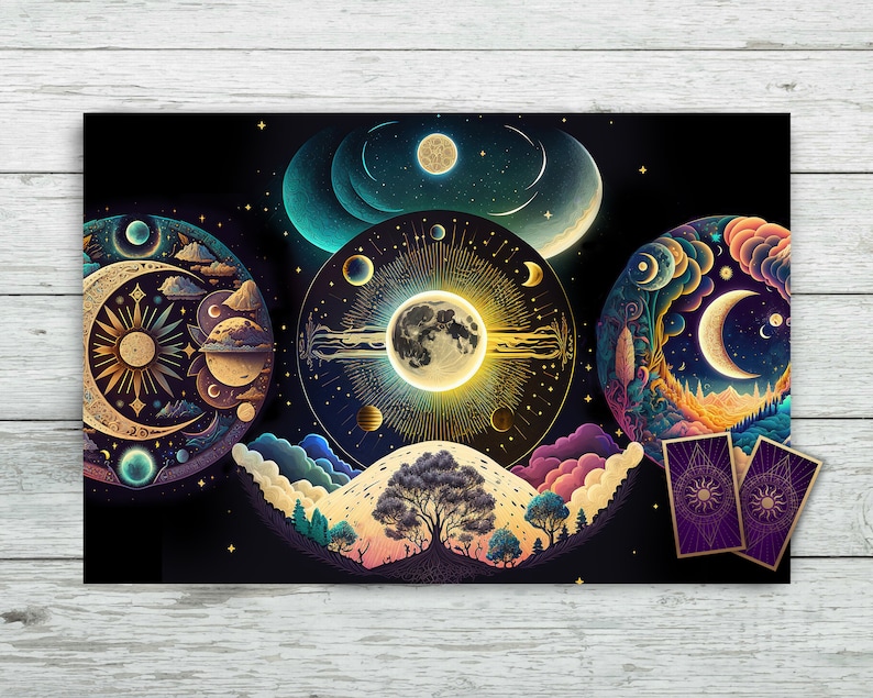 Tarot Altar Cloth With Moons Planets, Stars and Universe. Celestial ...
