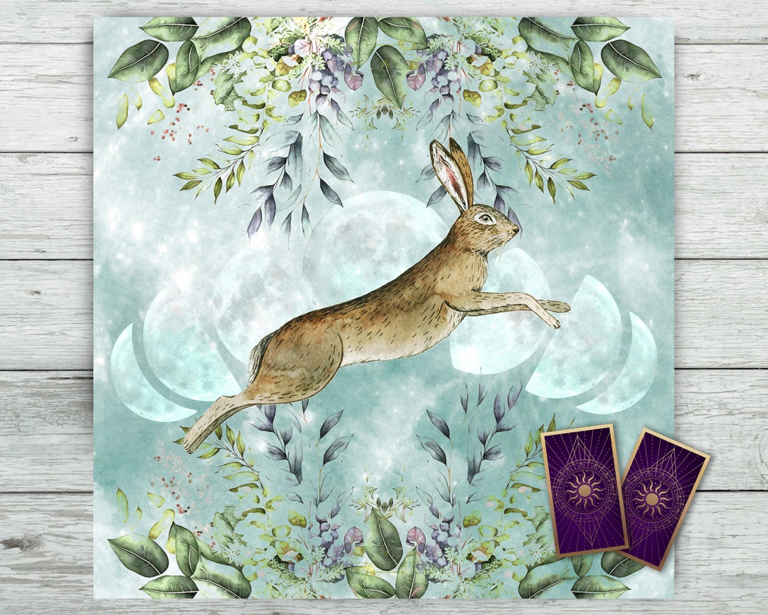 Tarot Altar Cloth With Moon, Hare and Flowers. Spring Ostara Wicca ...