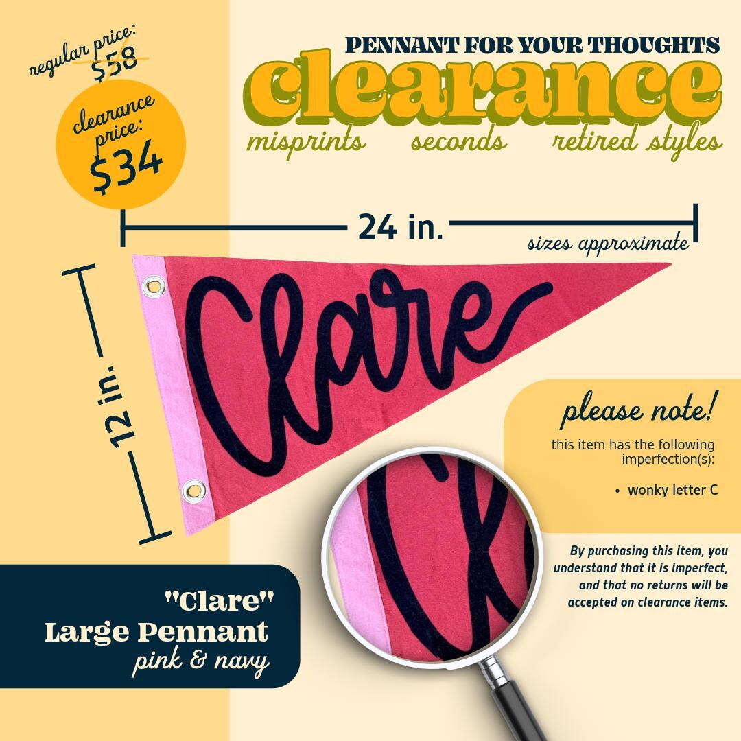 Imperfect Clare Pennant, 12x24 Name Banner, Modern Script Girls Room ...