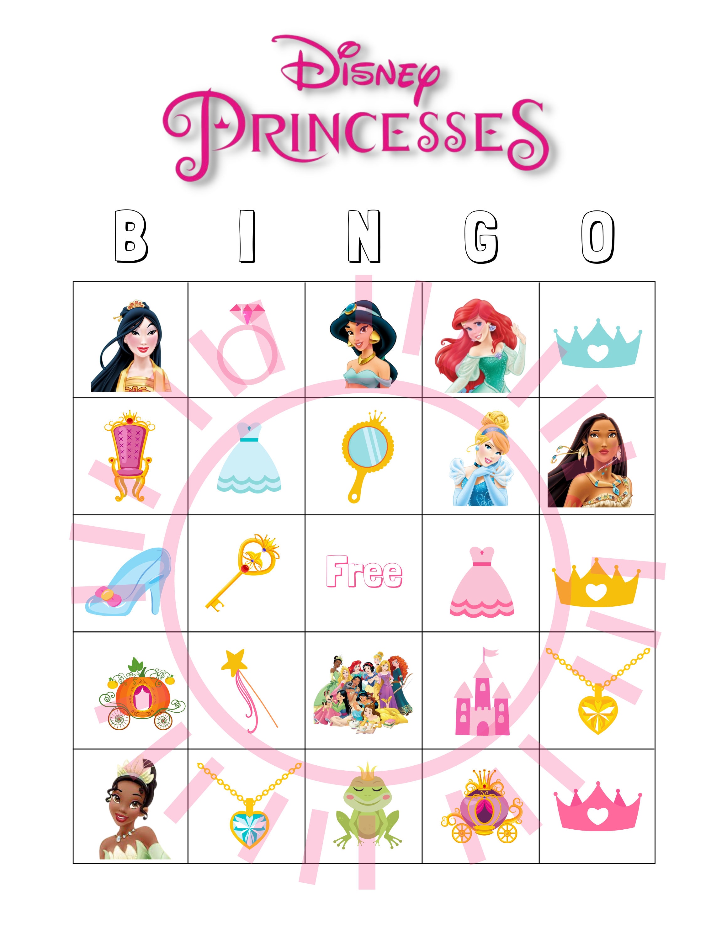 Princess Bingo Princess Birthday Party 40 Unique Bingo Cards Calling ...