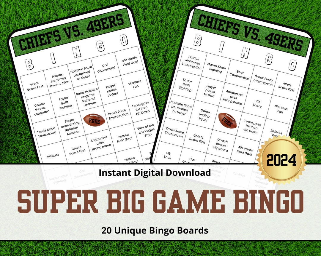 SUPER Big Game Bingo 2024 20 Unique Bingo Cards Instant Digital ...