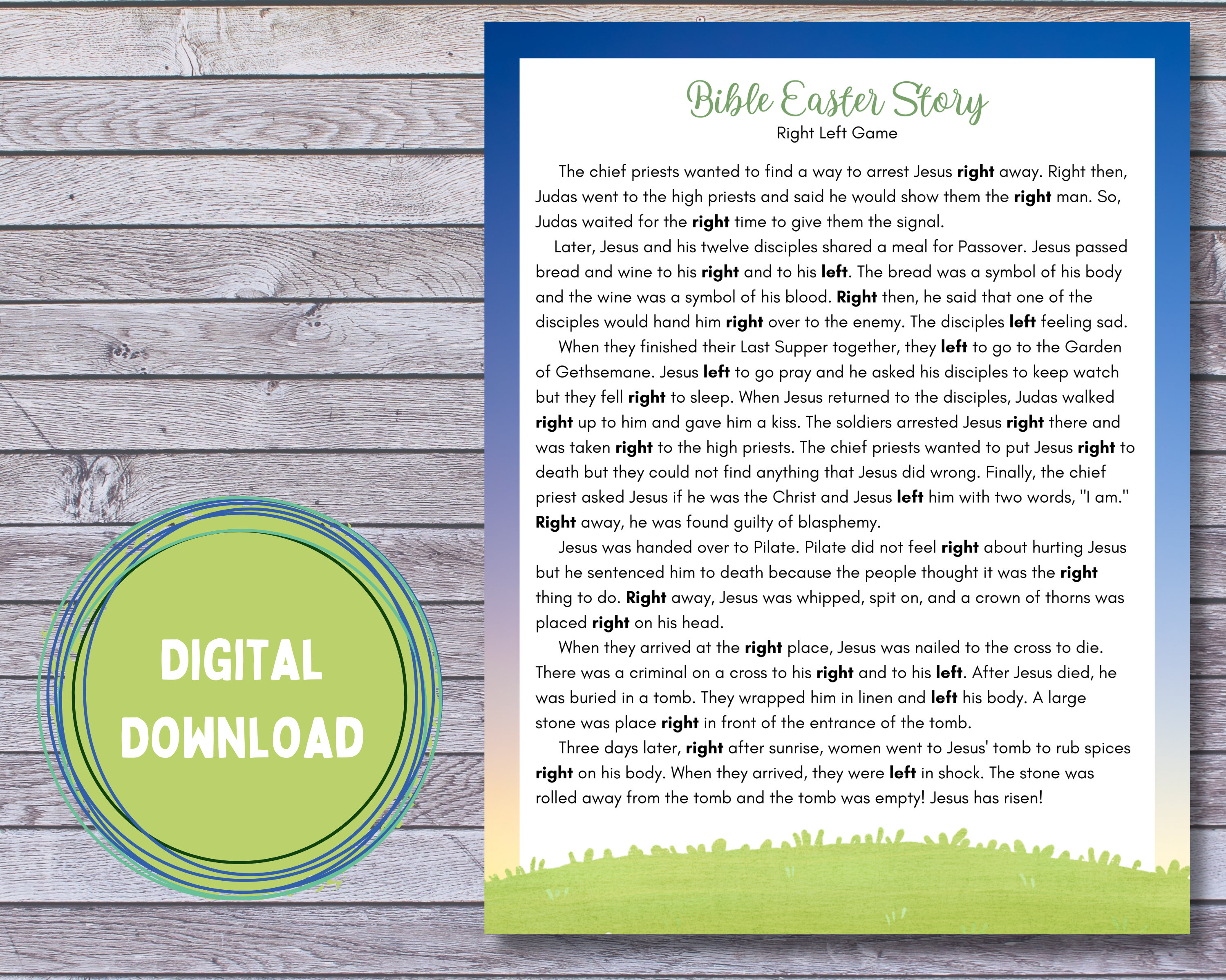 Bible Easter Story Right Left Game Easter Game Right Left Game Bible ...