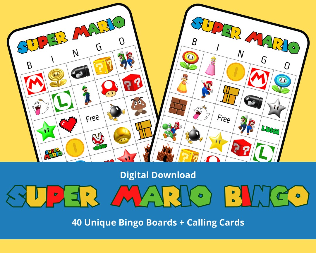 Super Mario Bingo | 40 Unique Bingo Cards | 2 Different Sizes of ...