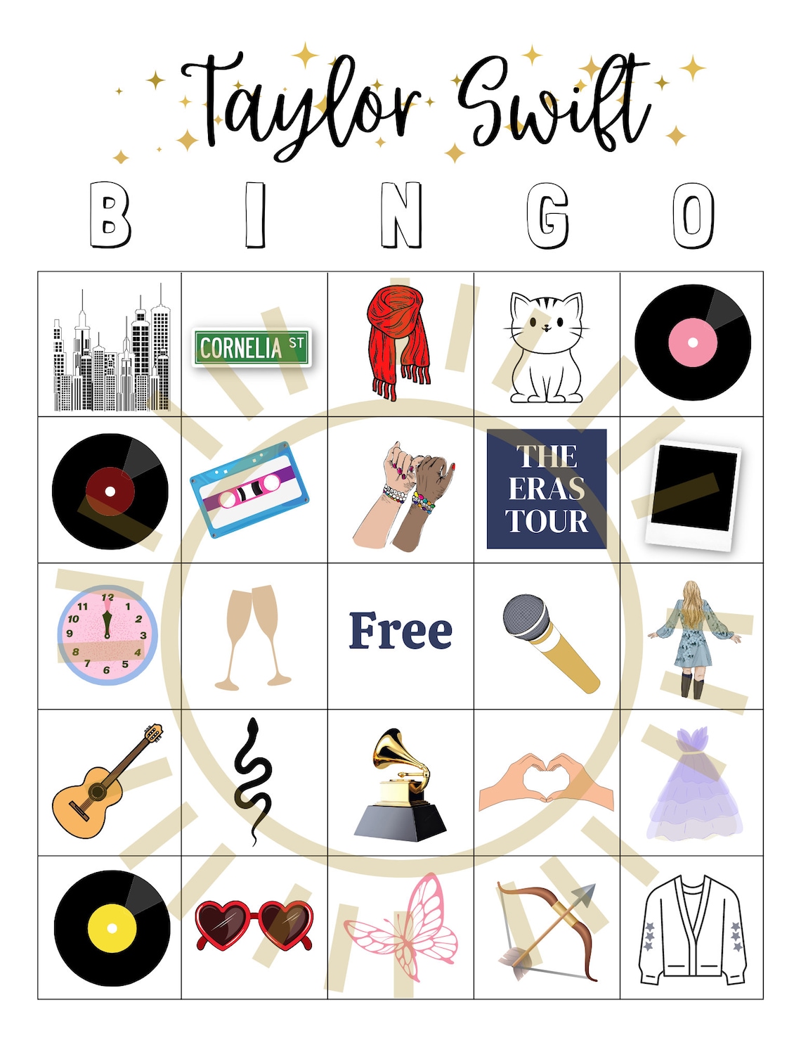 Taylor Swift Bingo Taylor Swift Games Taylor Swift Party 40 Unique ...