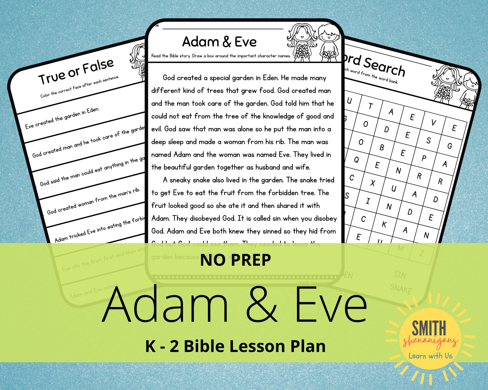 Adam and Eve Lesson Plan K 2 No Prep Lesson Plan Homeschool Bible ...