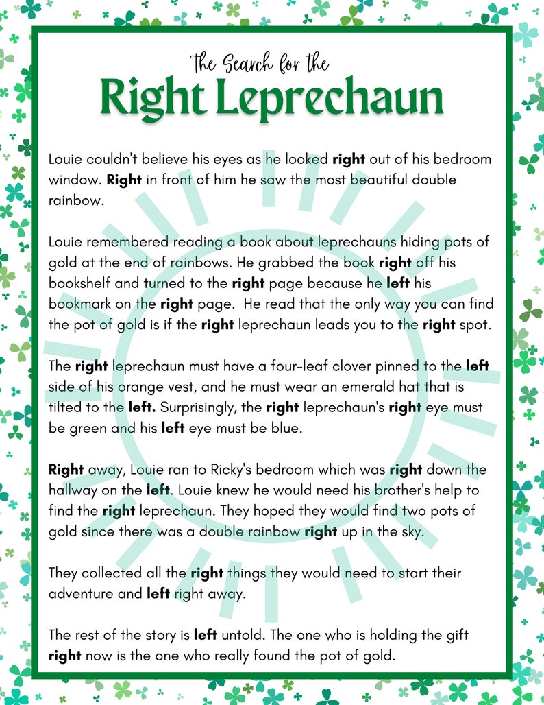St. Patrick's Day Right Left Game: Fun Party Activity (digital Download ...