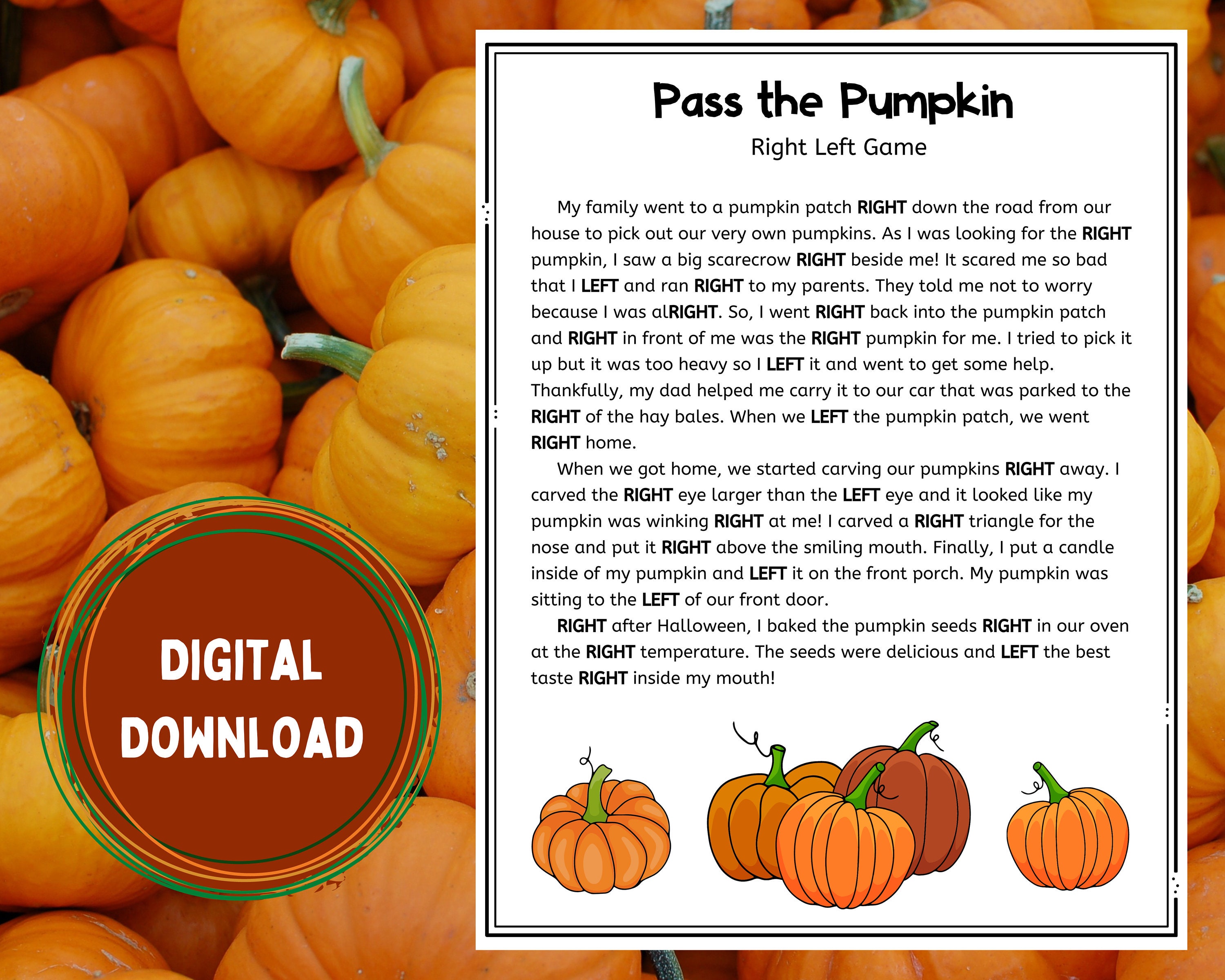 Pass the Pumpkin Halloween Game: Right Left Story (digital Download) - Etsy