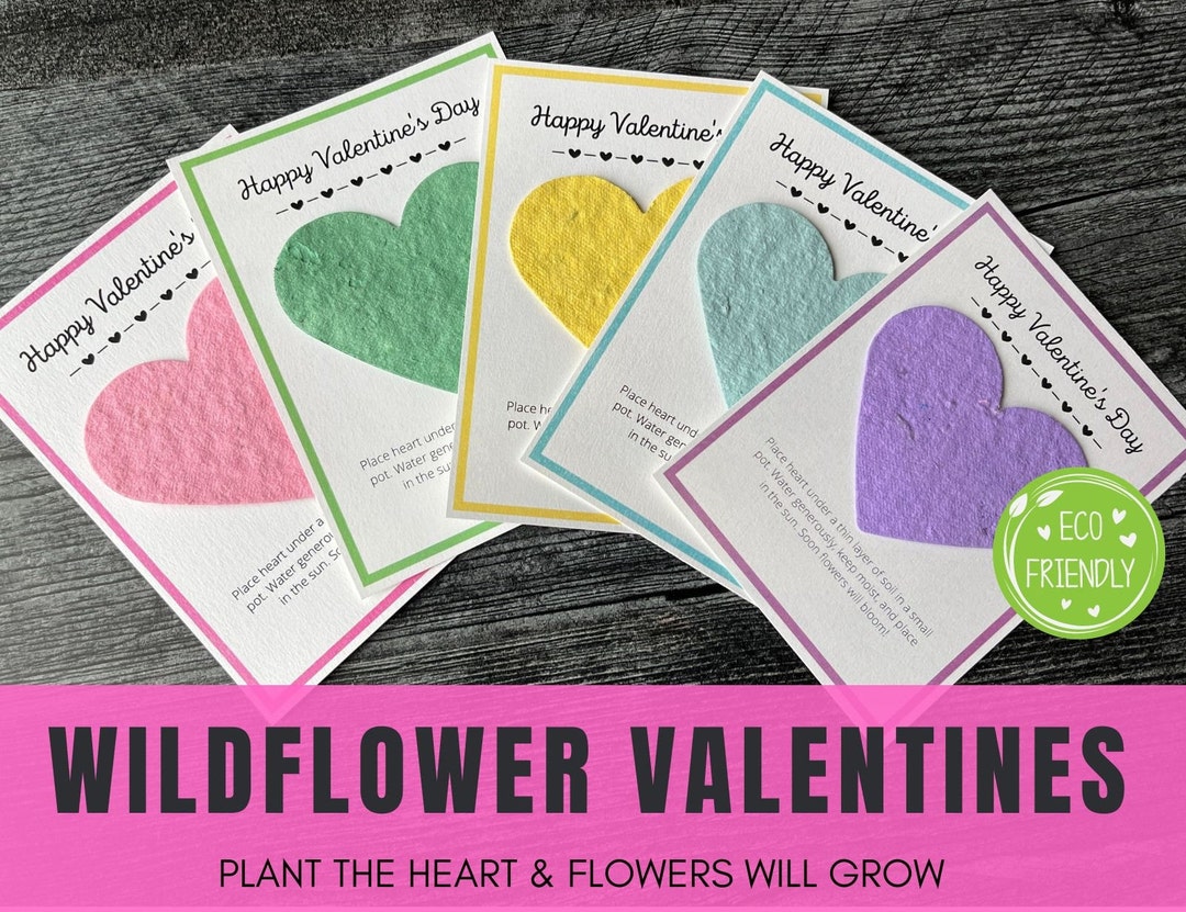 Wildflower Seed Paper Valentines: Plantable Heart Classroom Cards, Eco ...