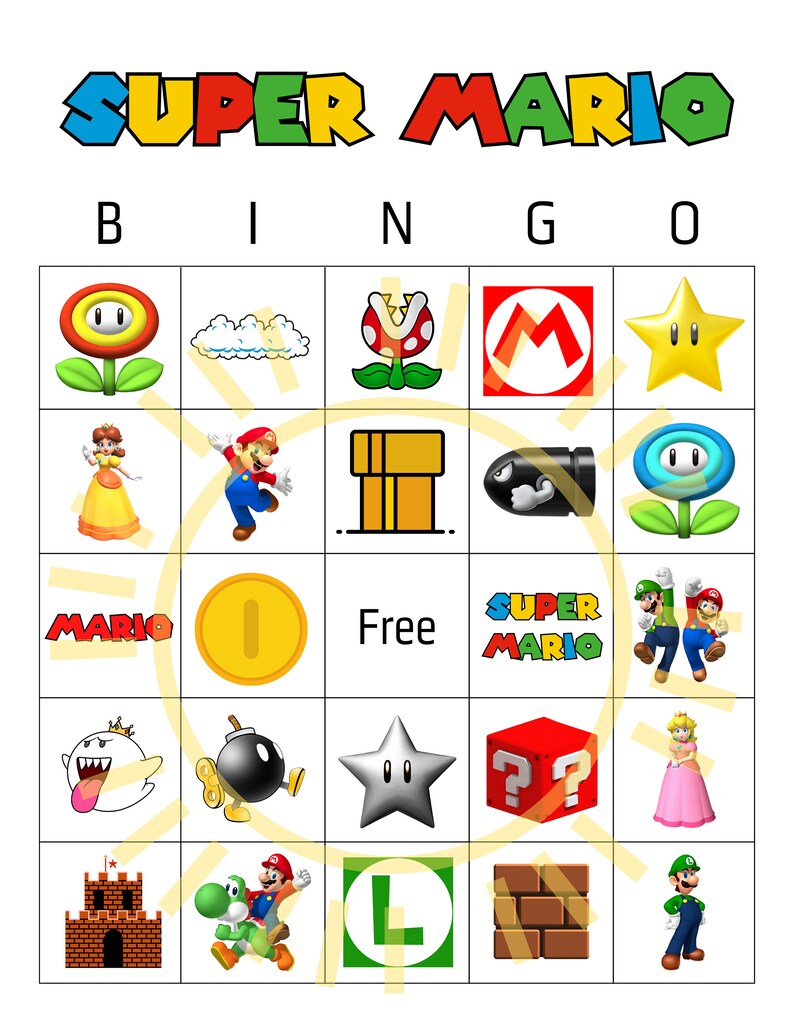 Super Mario Bingo 40 Unique Bingo Cards 2 Kinds of Calling Cards - Etsy