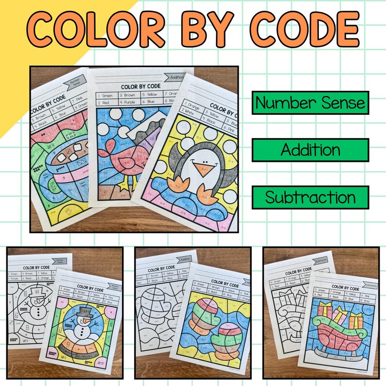Winter Color by Code | Winter Coloring Pages | Number Sense, Addition ...