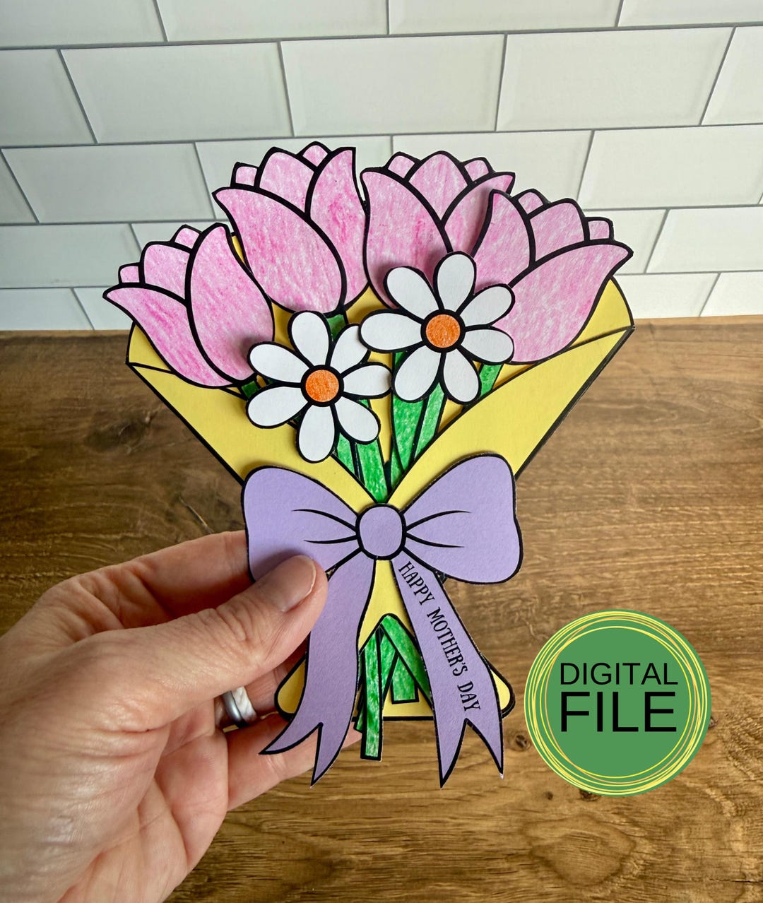 Printable Flower Bouquet Craft Kit | Tulips, Daisies, 6 Sentiments ...