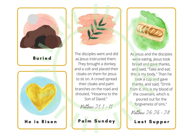 Watercolor Easter Story Cards: Holy Week Scripture (PDF Download) - Etsy