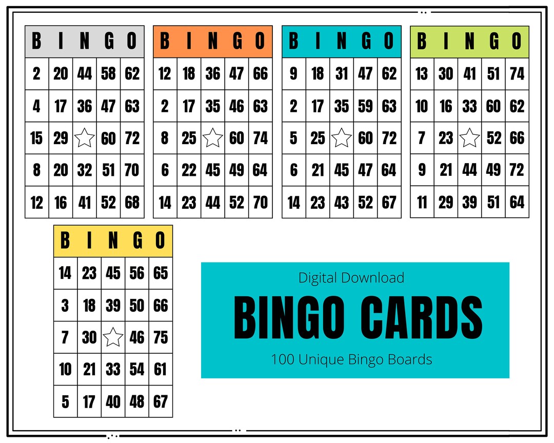100 Unique Bingo Cards: Printable Bingo Boards (digital Download) - Etsy