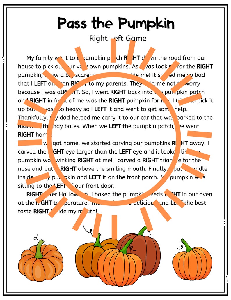 Pass the Pumpkin Halloween Game: Right Left Story (digital Download) - Etsy