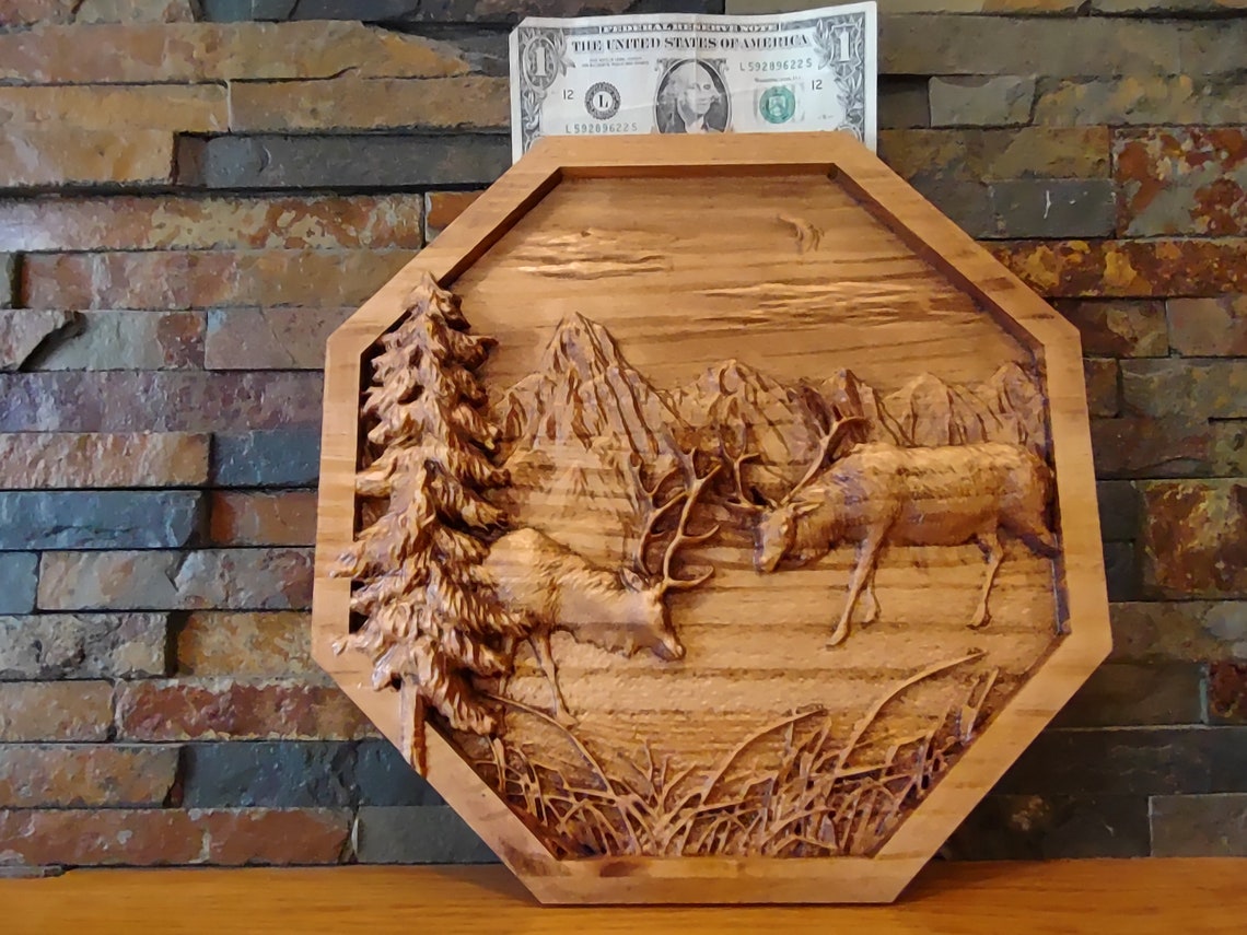 Elk Carving 3D Wood Wall Art Wood Cabin Décor Elk Wall | Etsy