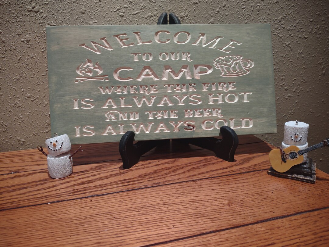 Welcome to Our Camp Sign - Sign Décor - Wood Carvings - Wall Hanging ...