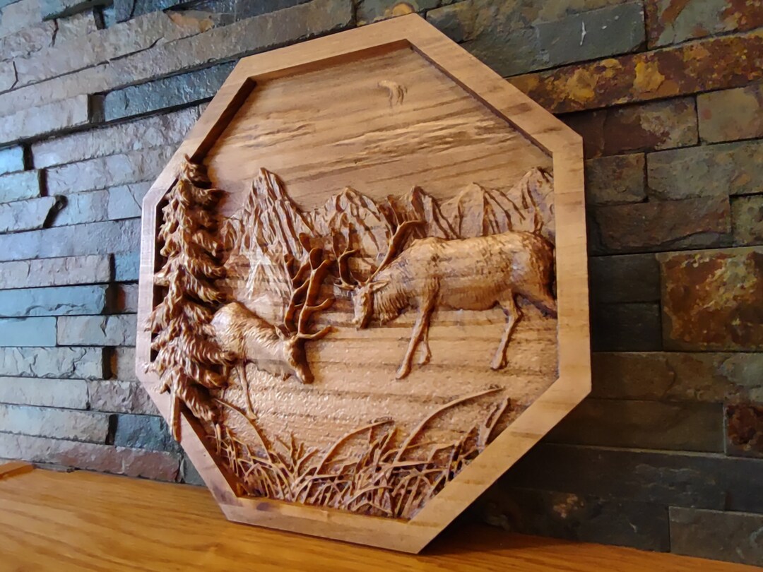 Elk Carving, 3D Wood Wall Art, Wood Cabin Décor, Elk Wall Hanging, Wall ...