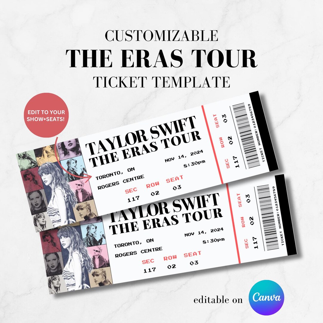 Taylor Swift Souvenir Template for the Eras Tour Tickets for Swifties ...