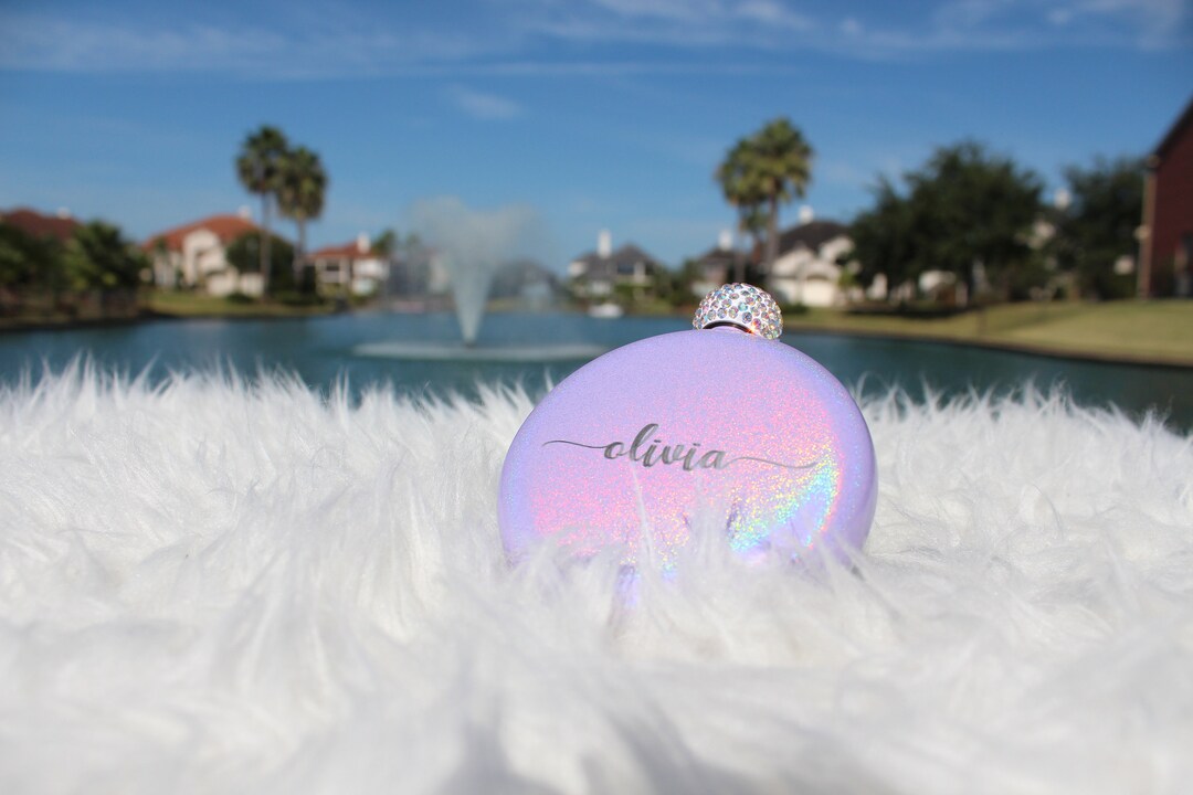 Round Bling Flask Engraved Personalized Glitter Rhinestone Fancy-bride ...