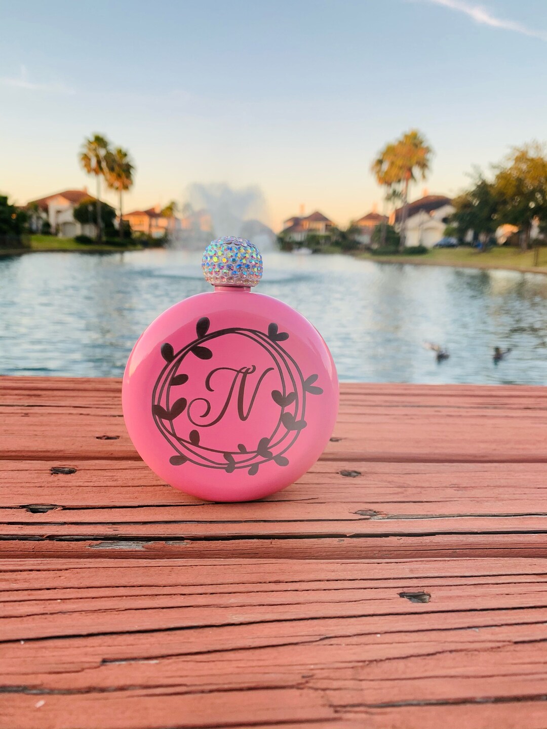 Round Bling Flask Custom Engraved Personalized Crystal Flask Rhinestone ...