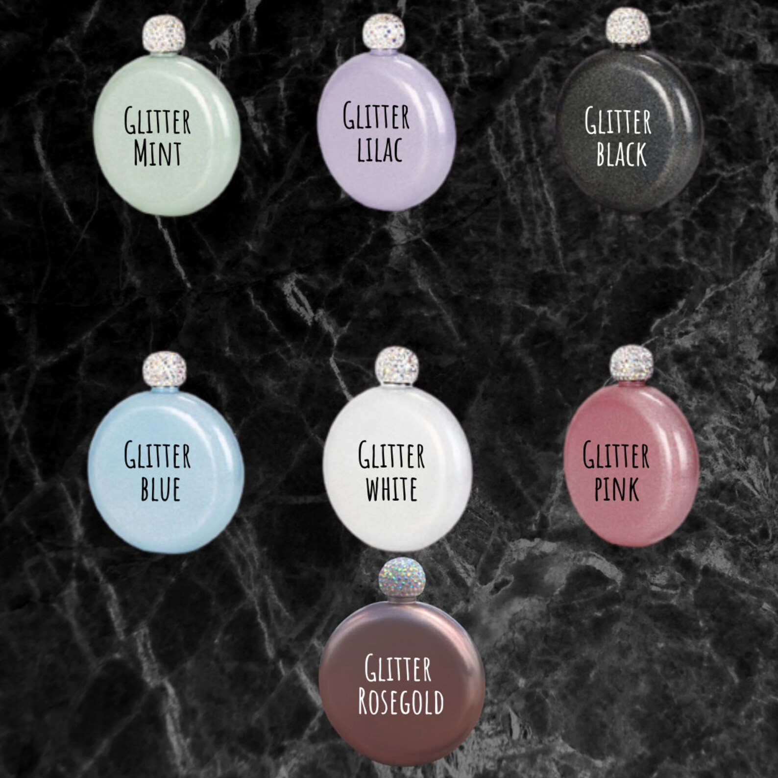 Round Bling Flask Engraved Personalized Glitter Rhinestone - Etsy