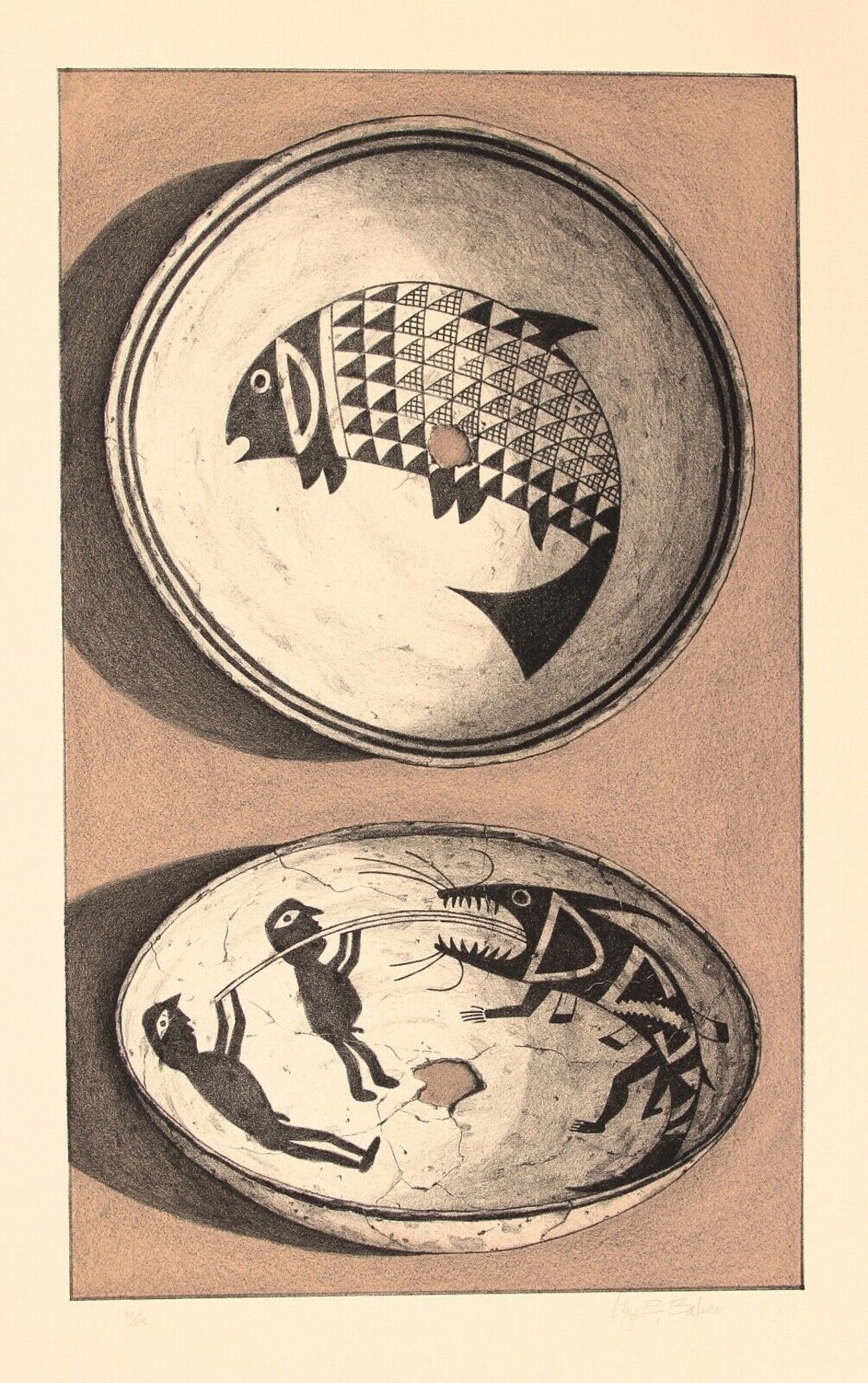 SW Artist Lynn Elton Baker mimbrenos Original Stone Lithograph Limited ...