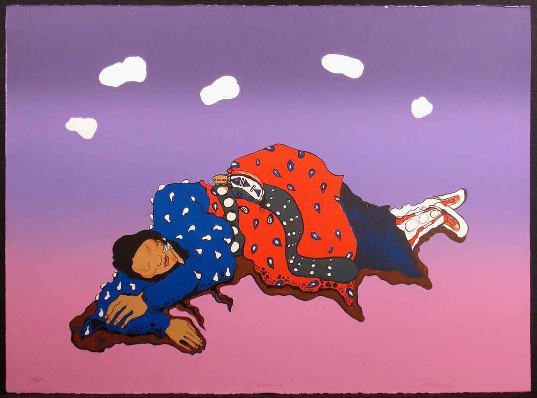Native American Artist CJ Wells ii-ha-wiik State Ii Original Stone Lithograph Limited Edition ...