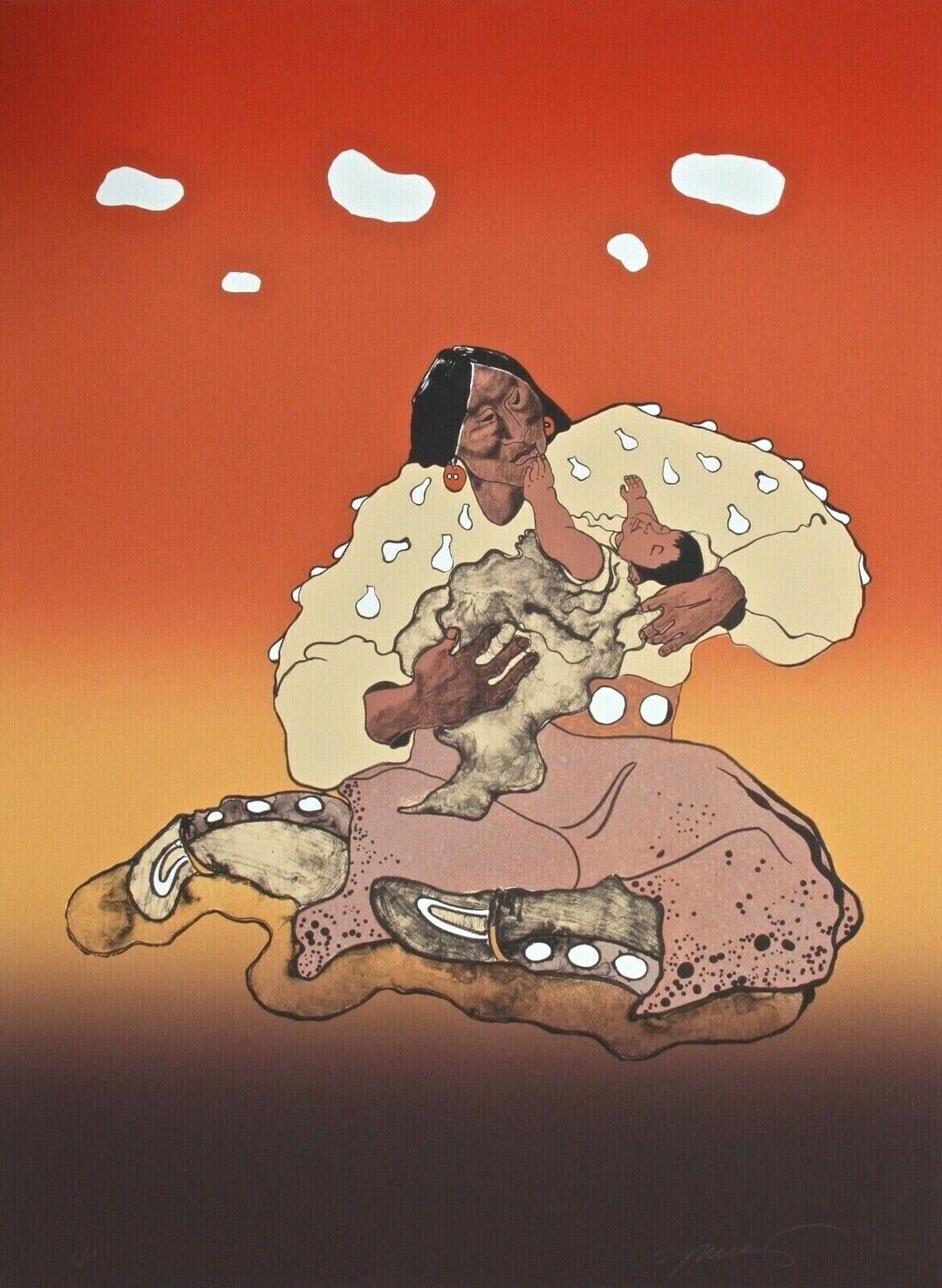 Native American Artist CJ Wells "the Chief's Son" Original Stone Lithograph Limited Edition ...