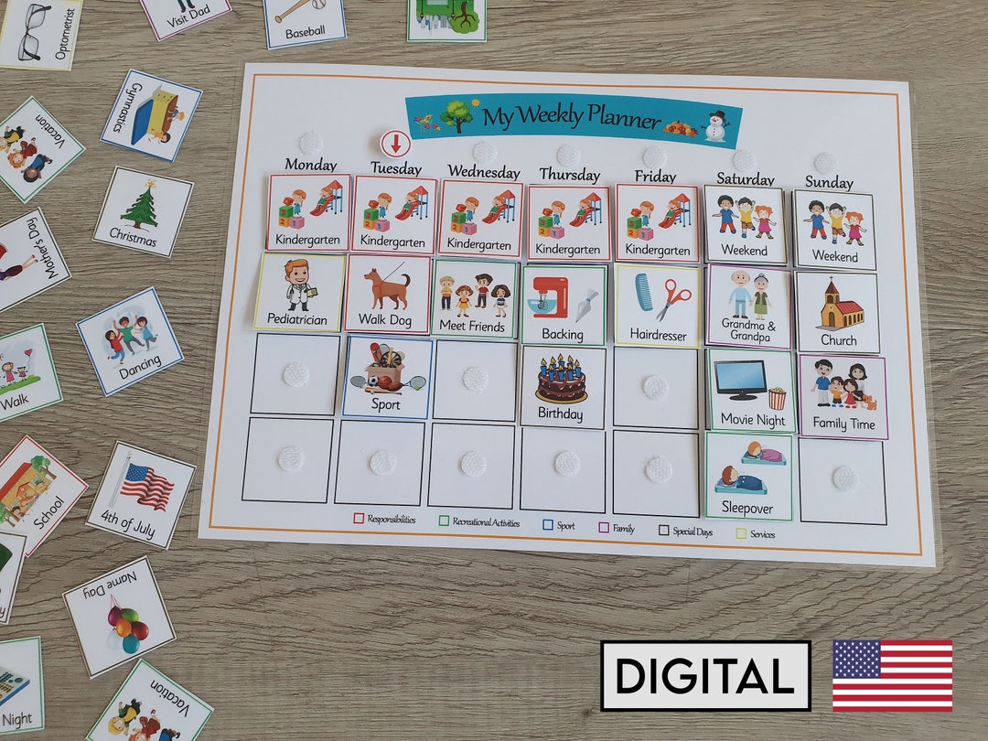 Weekly Schedule for Kids, Weekly Activity Planner, Children Calendar ...