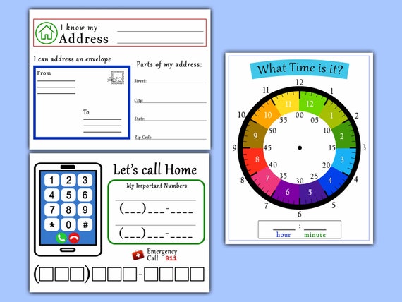 Kids Life Skills Worksheets Bundle US Practice Address | Etsy