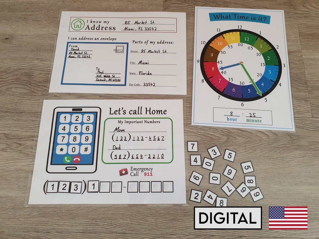 Kids Life Skills Worksheets Bundle | US | Practice Address, Learning ...