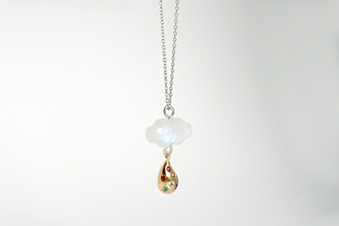 Moonstone Cloud Rainbow Gem Drop Pendant, Sterling Silver Rainbow Gem ...