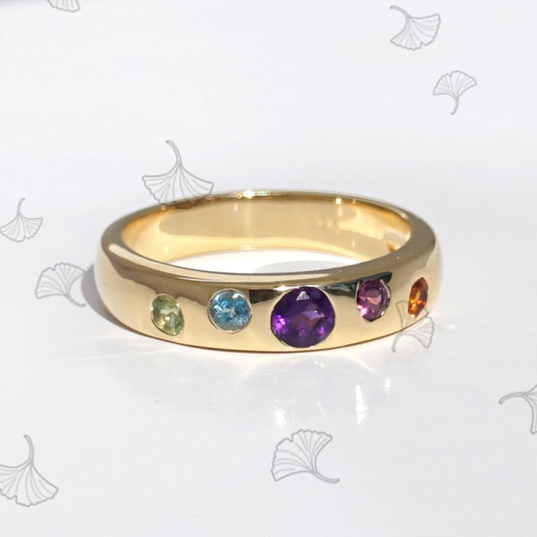 18k Vermeil Gold Gem Ring, Rainbow Gem Ring, Multi Gem Gold Band Ring ...