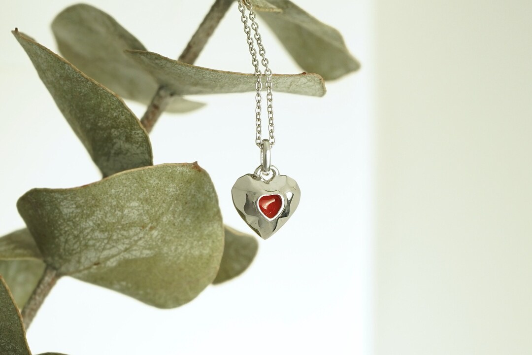 Sterling Silver Heart Charm Pendant, Heart Charm Jewelry, Enamel Red ...